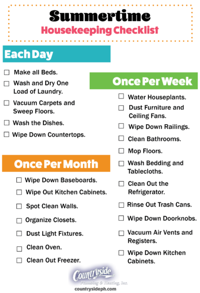 Printable Summer Housekeeping Checklist | Countryside Plumbing & Heating
